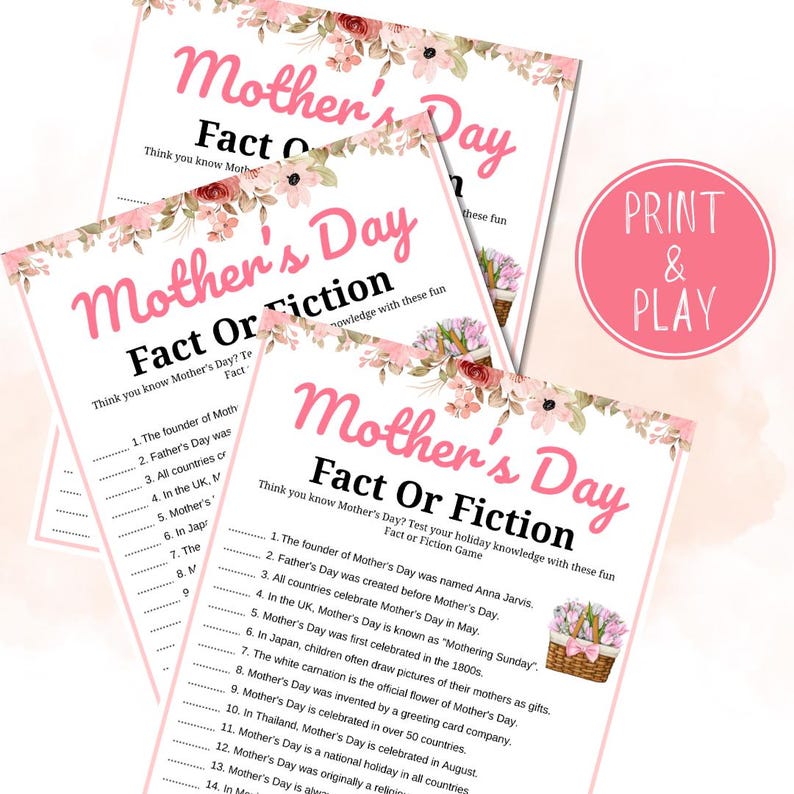 Mother's Day Trivia Game, Fact or Fiction Quiz, Mothers Day Games, Fun ...