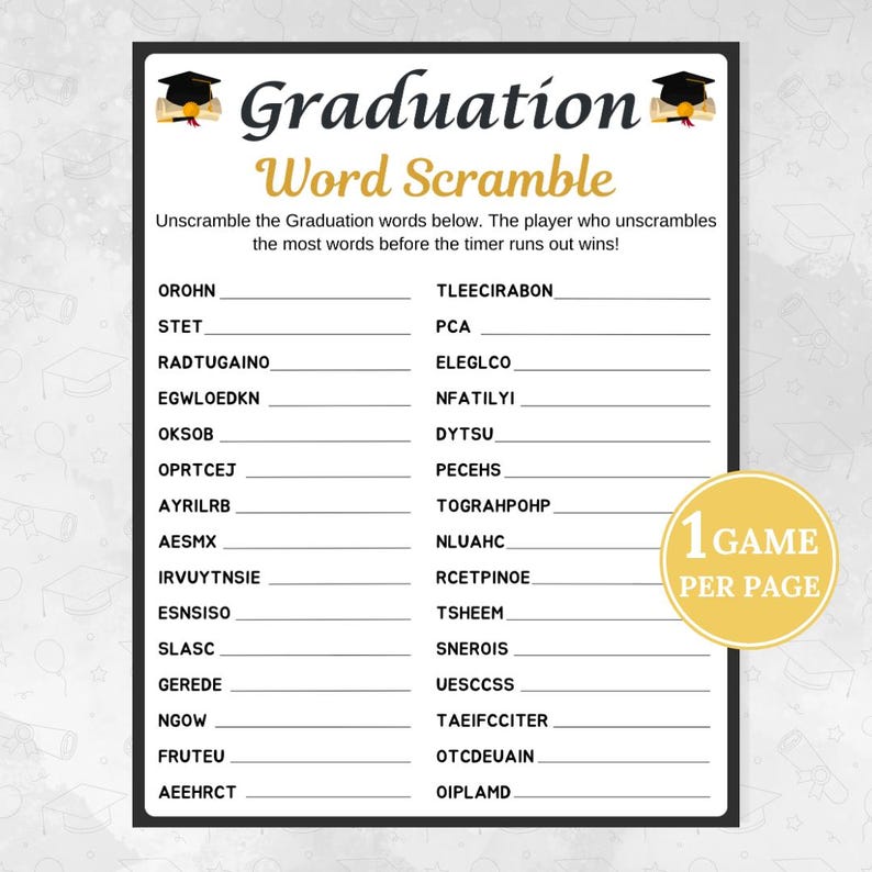 Graduation Word Scramble Game, Graduation Games, Graduation Word ...