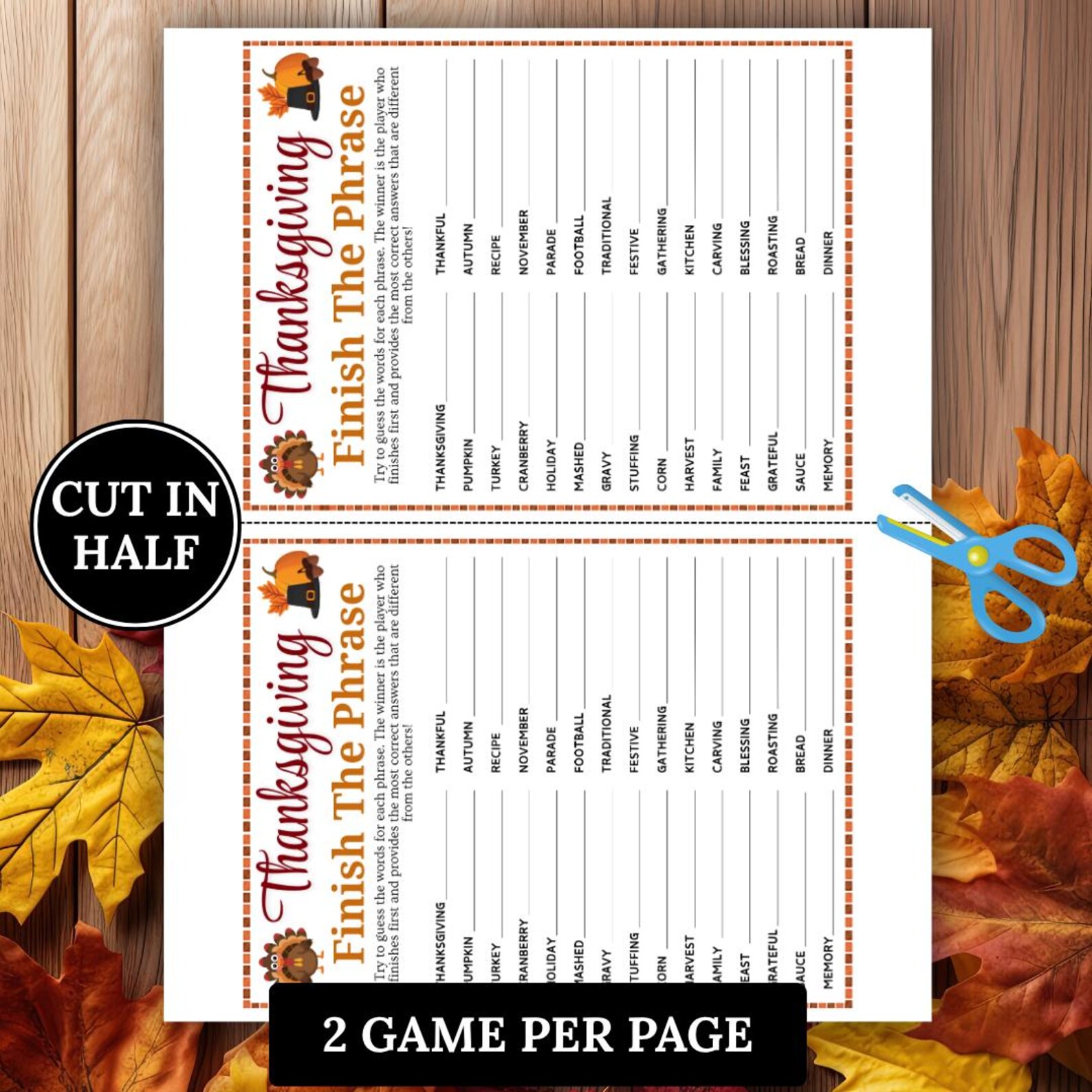 Thanksgiving Finish the Phrase Game, Printable Thanksgiving Party Games ...