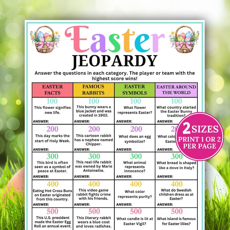 Easter Jeopardy Game, Printable Activity, Easter Party Game, Trivia ...