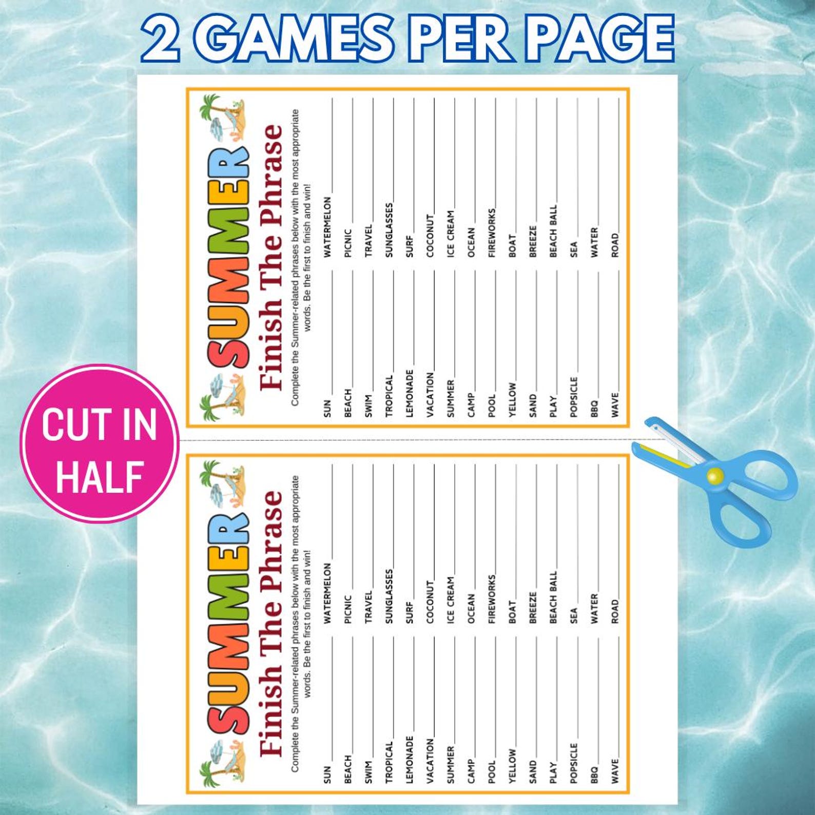 Sunmer Finish the Phrase Game, Summer Games, Summer Party Game ...