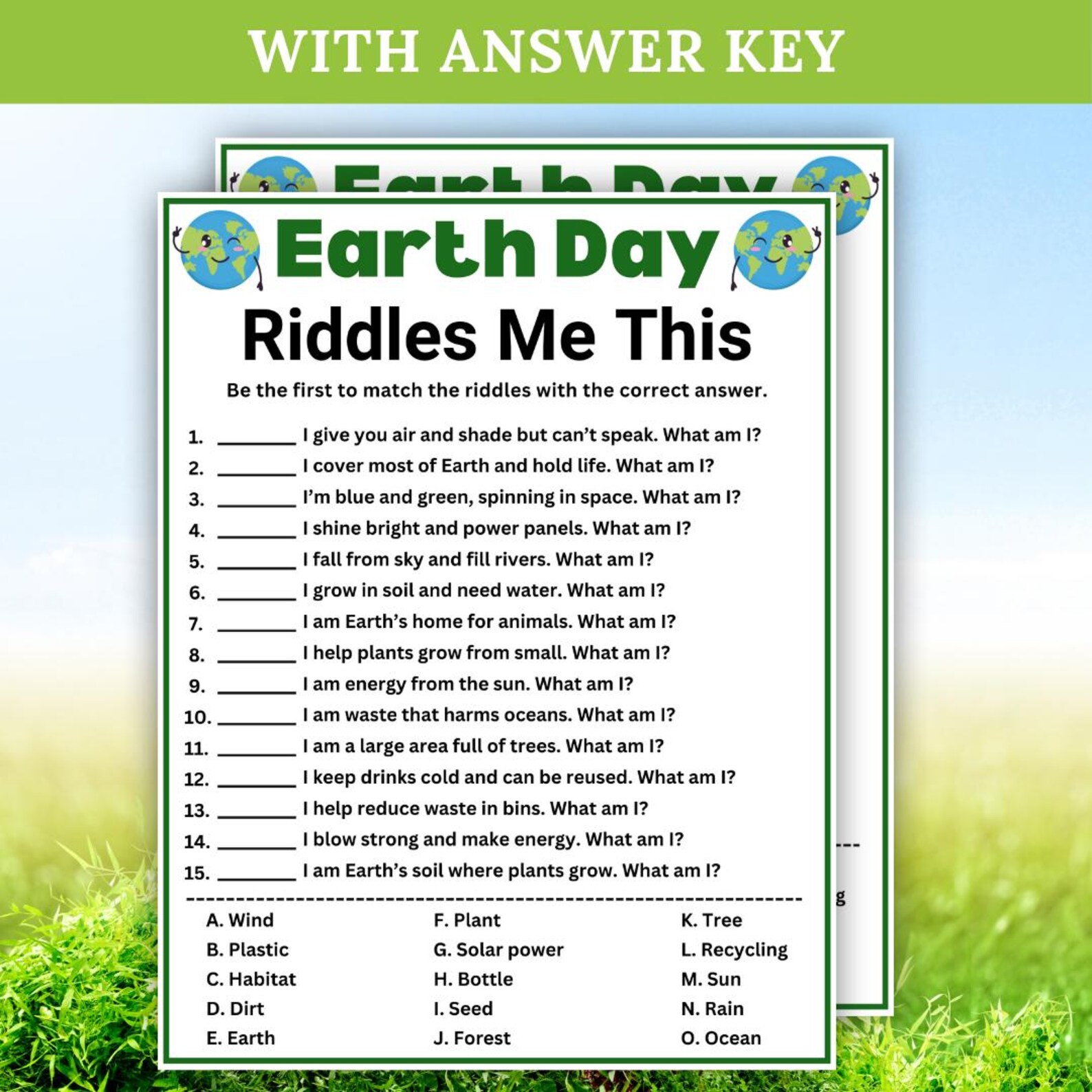 Earth Day Riddles Game, Riddle Me This, Earth Day Activity, Jokes Game ...