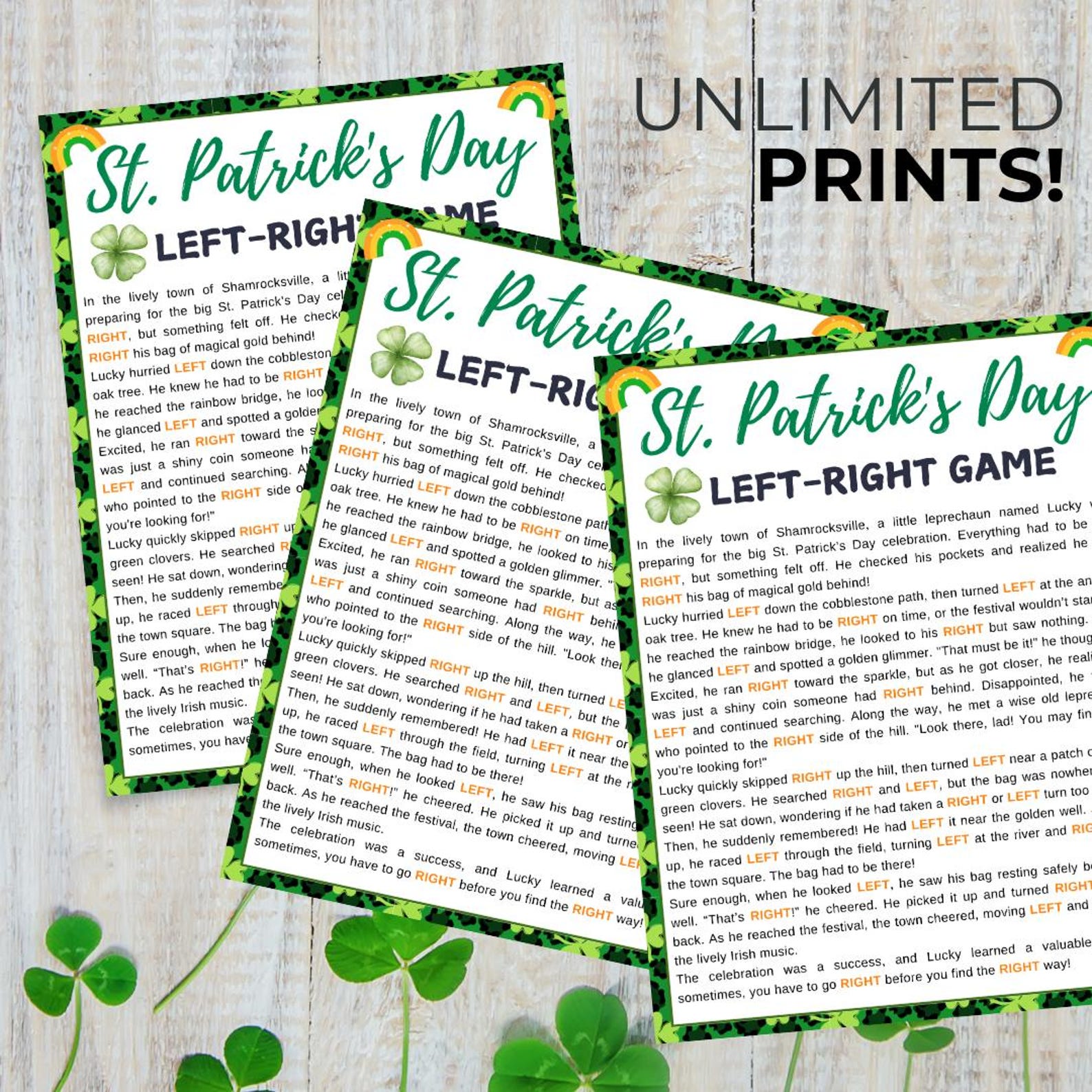 St. Patrick’s Day Left Right Game, Printable Saint Patricks Games, Pass ...