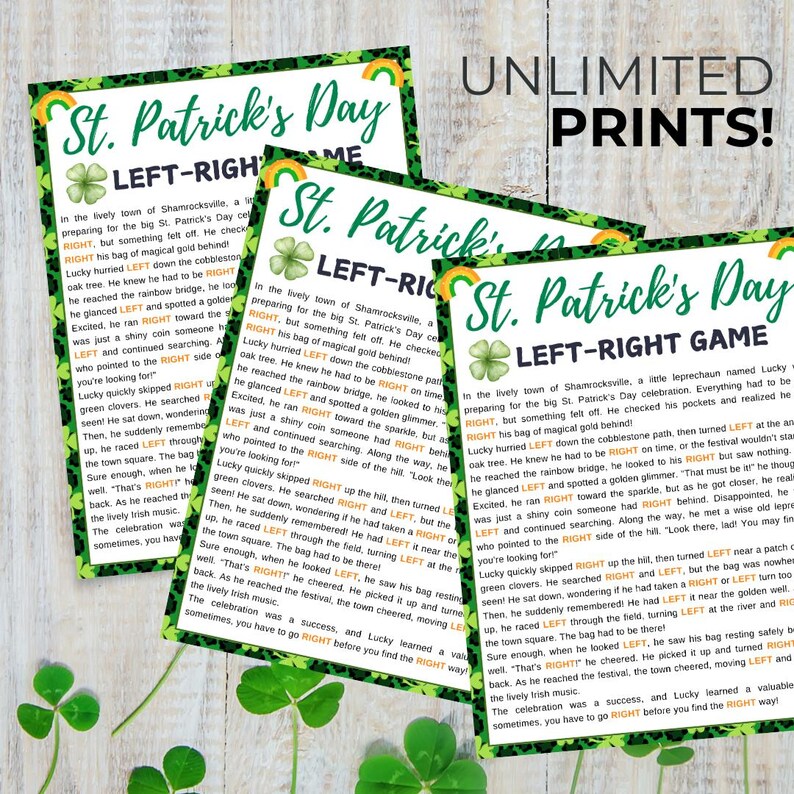 St. Patrick’s Day Left Right Game, Printable Saint Patricks Games, Pass ...
