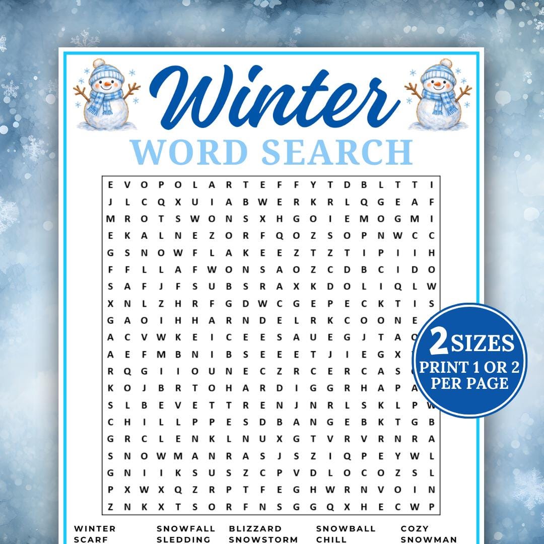 Winter Word Search Game, Winter Party Game, Word Search Puzzle for Kids ...