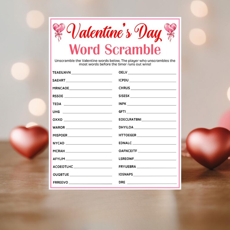 Valentine's Day Word Scramble Game, Printable Valentine Game, Word ...