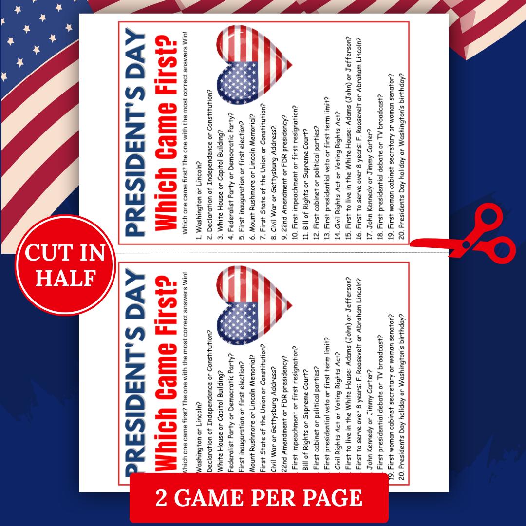 Presidents Day Which Came First Game, President Trivia, Patriotic Quiz ...
