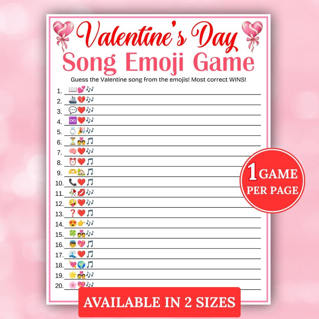 Valentine's Day Songs Emoji Game, Valentines Party Game, Holiday Trivia ...