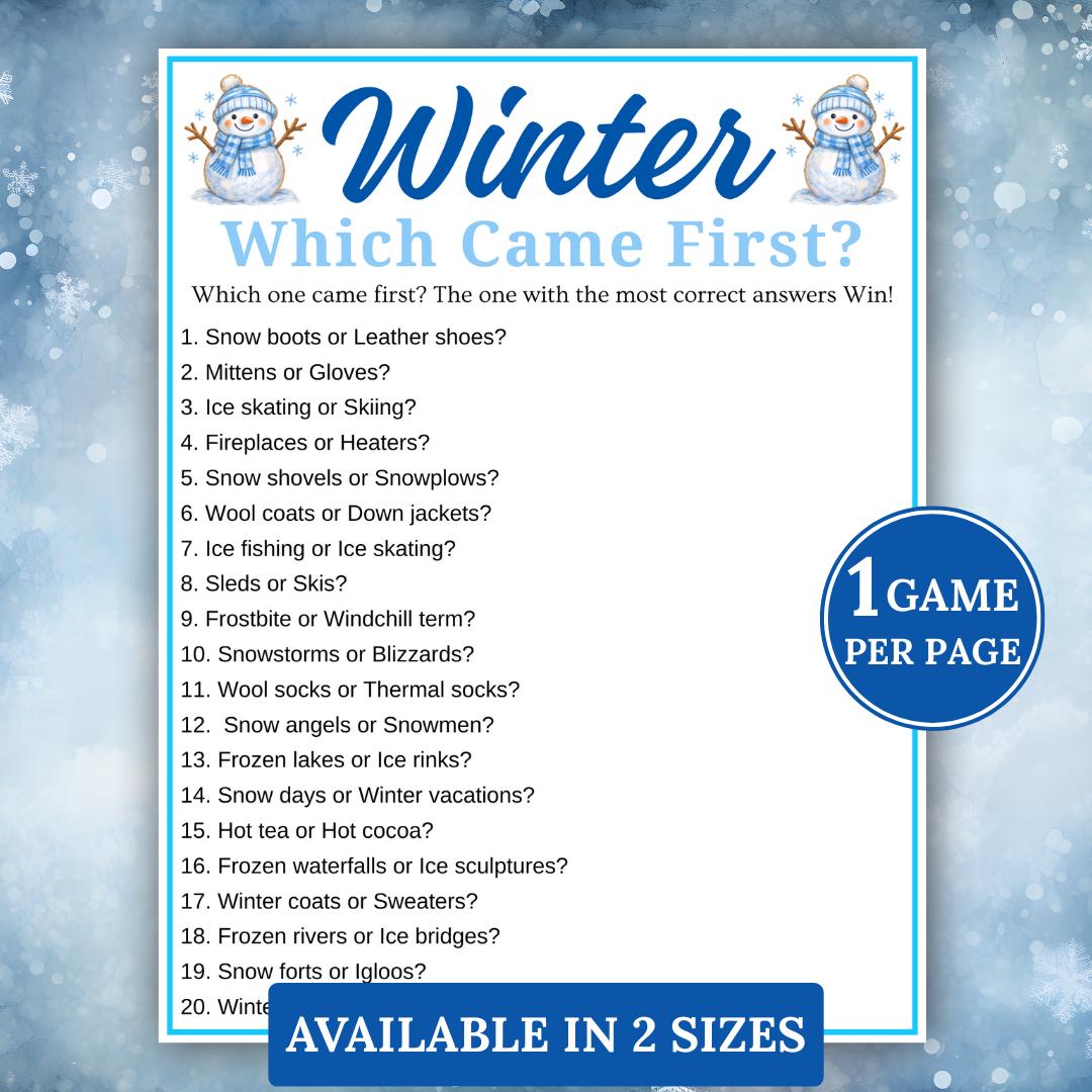 Winter Which Came First Game, Winter Trivia Quiz, Printable Winter Game ...