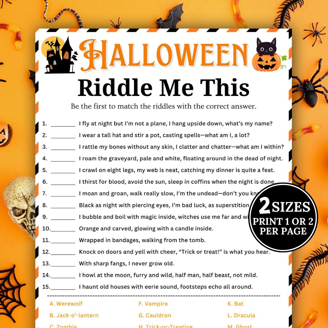 Halloween Riddles Game, Riddle Me This Game, Halloween Party Game ...