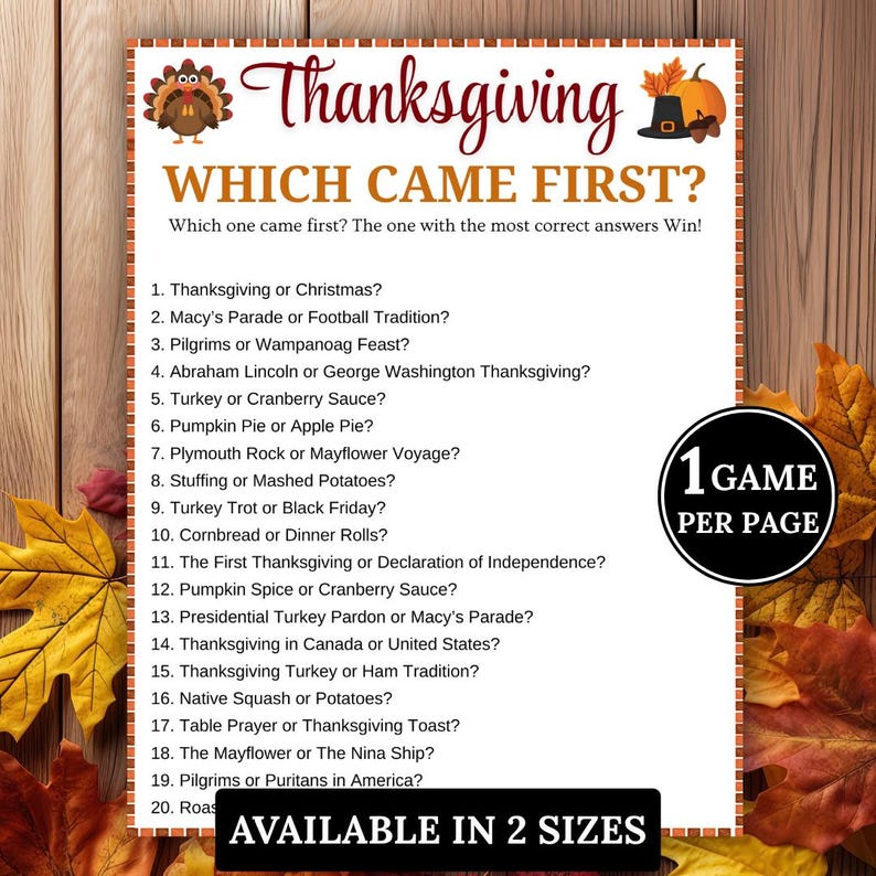 Thanksgiving Which Came First Game, Thanksgiving Trivia Game ...