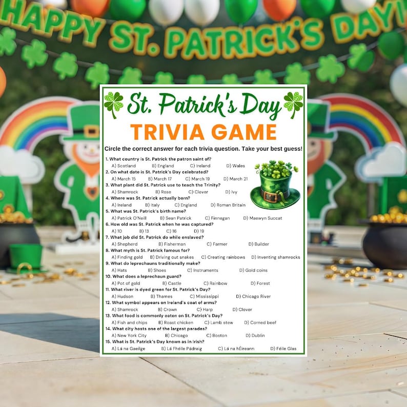 St Patrick's Day Trivia Game, Printable Trivia Questions, Trivia Quiz ...