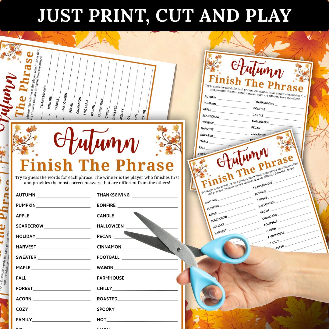 Fall Finish the Phrase Game, Printable Autumn Party Games, Fun Fall ...