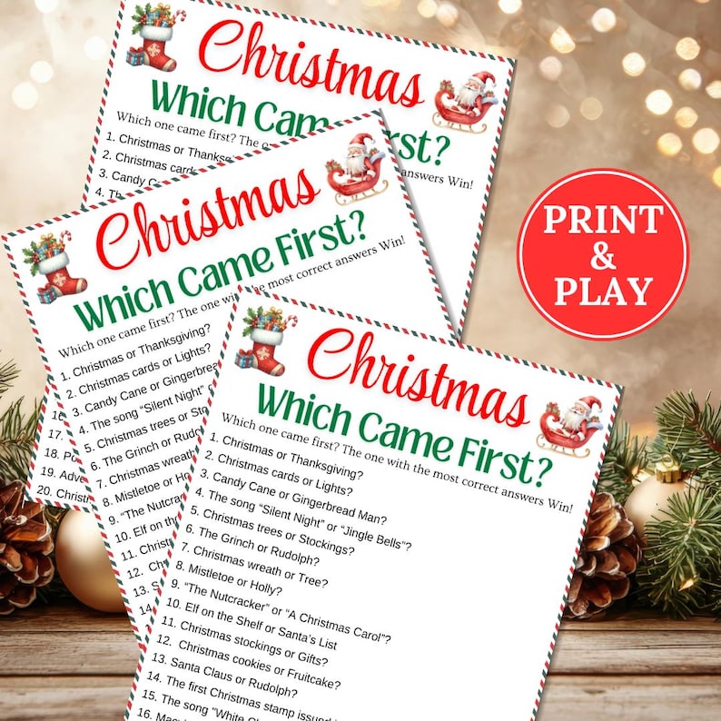 Christmas Which Came First Game, Christmas Trivia Quiz, Printable ...