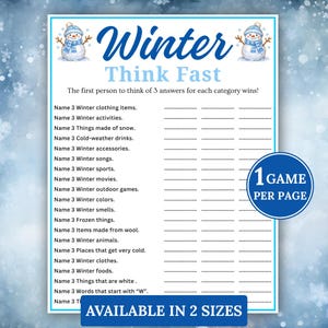 Winter Think Fast Game, Think Quick Game, Trivia Game for Kids & Adults ...