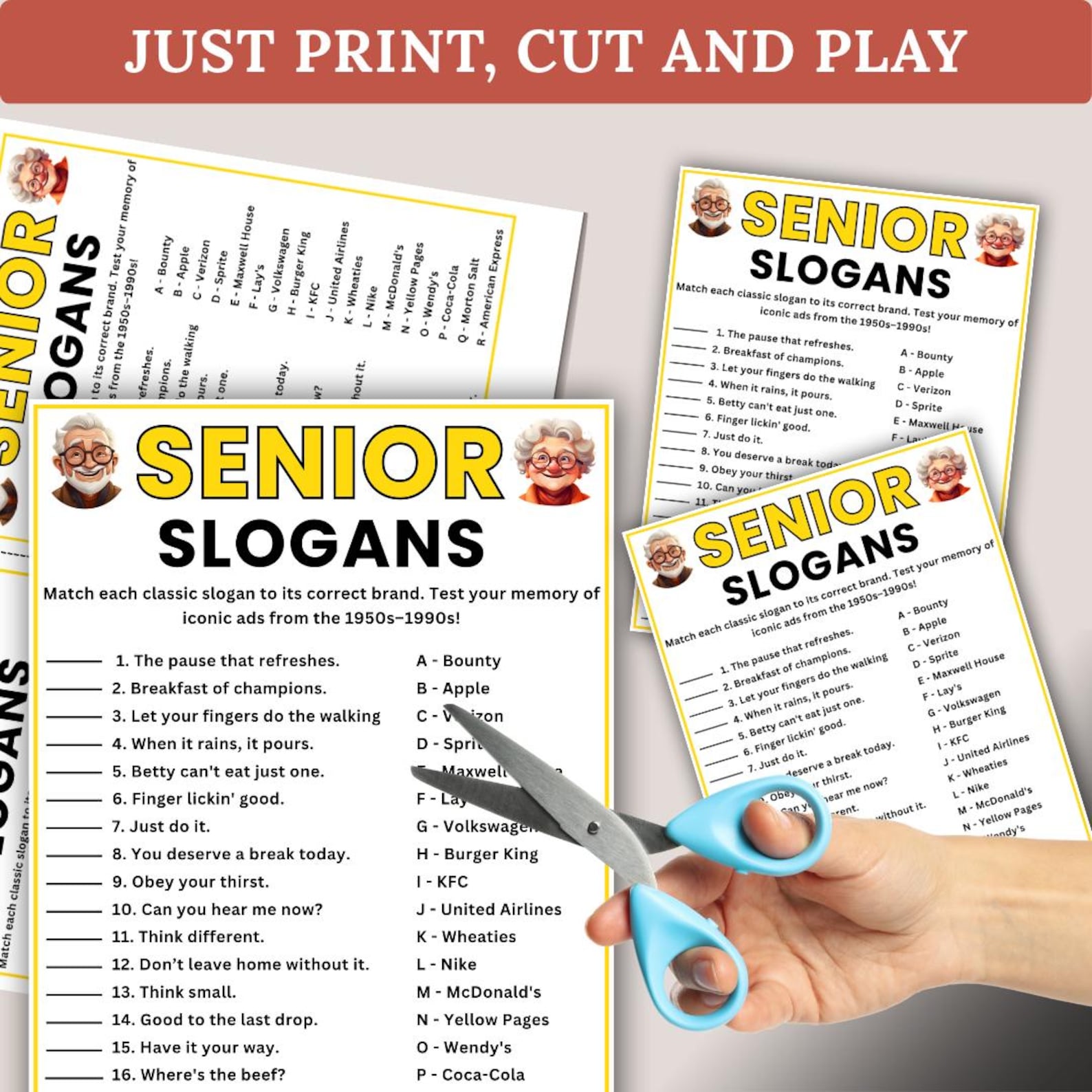Senior Slogans Game, Trivia for Seniors, Senior Riddles, Senior Party ...