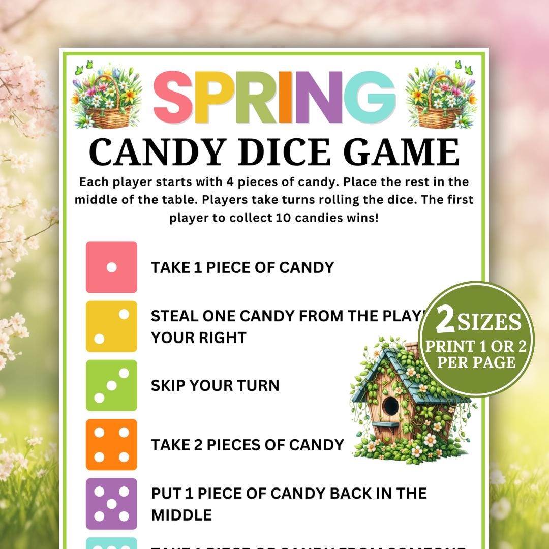 Spring Candy Dice Game, Holiday Party Game, Pass the Candy Game, Spring ...