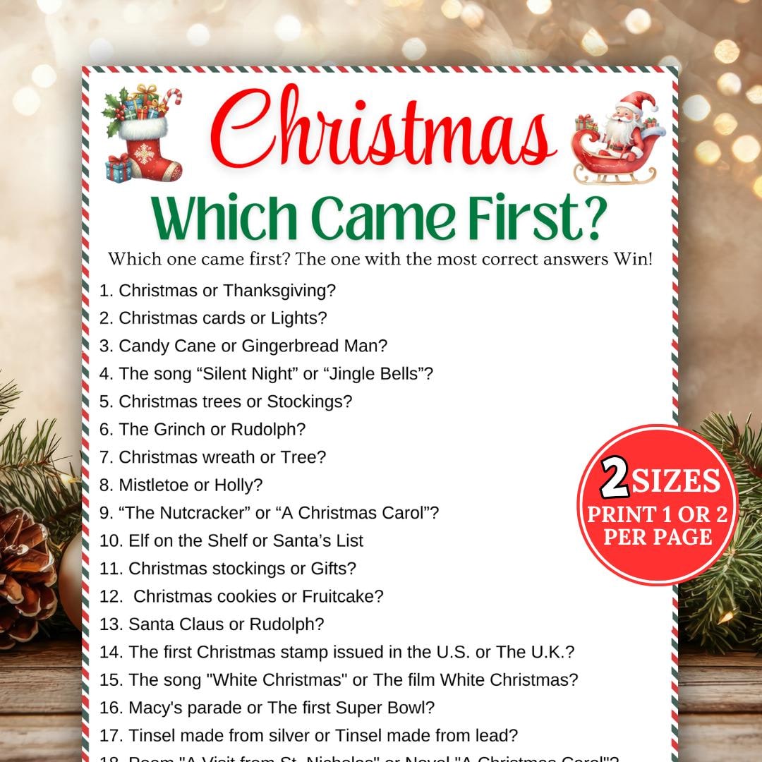 Christmas Which Came First Game, Christmas Trivia Quiz, Printable ...