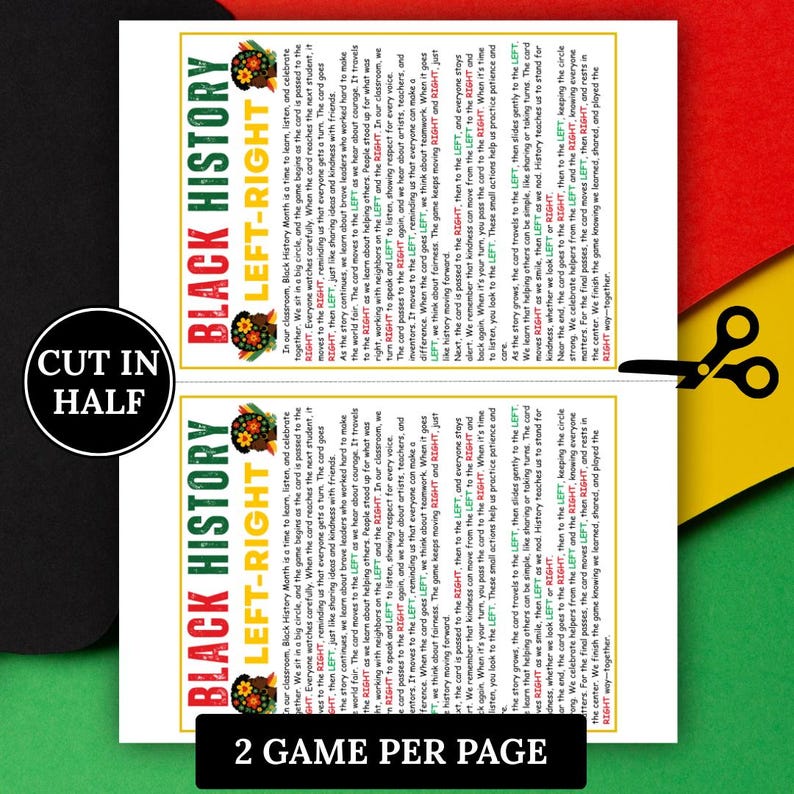 Black History Left Right Game, Pass the Prize Game, Black History Month ...