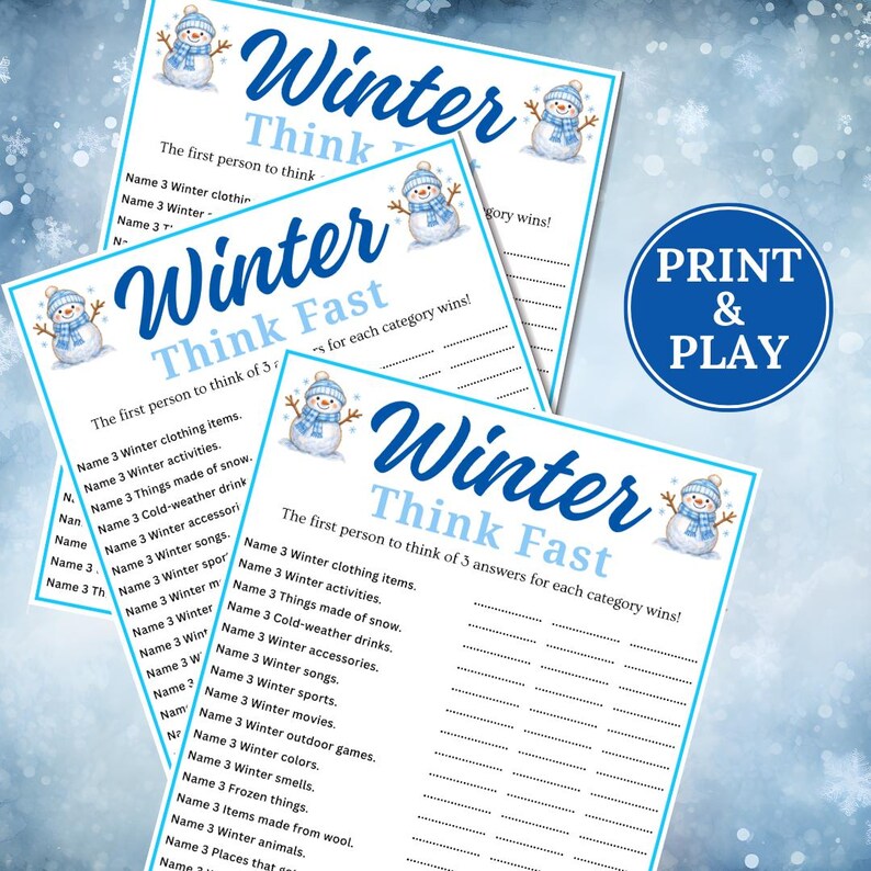 Winter Think Fast Game, Think Quick Game, Trivia Game for Kids & Adults ...