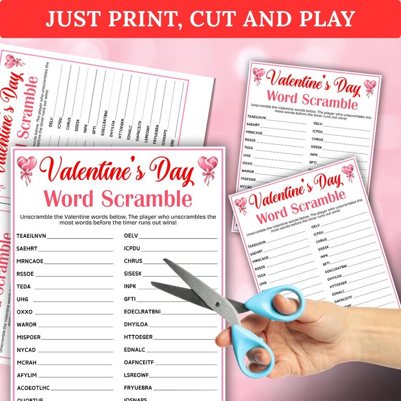Valentine's Day Word Scramble Game, Printable Valentine Game, Word ...
