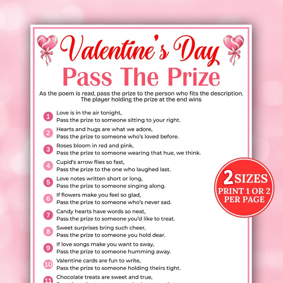 Valentines Pass the Prize Game, Pass the Gift, Valentine Party Game ...