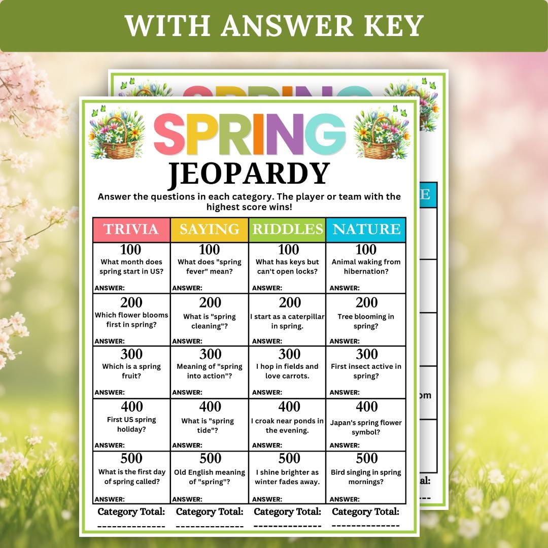 Spring Jeopardy Game, Printable Party Activity, Spring Games, Spring ...