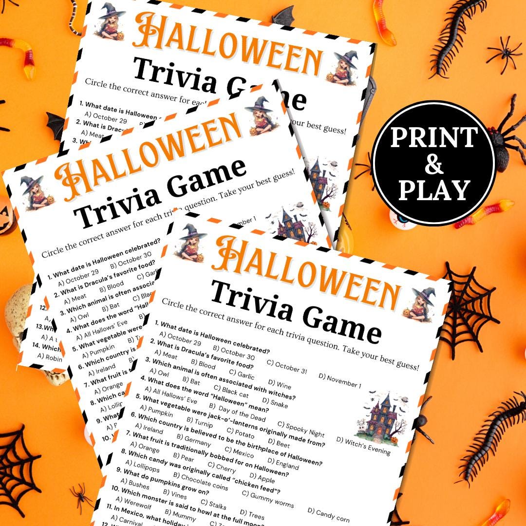 Halloween Trivia Game, Printable Halloween Games, Halloween Trivia Quiz ...