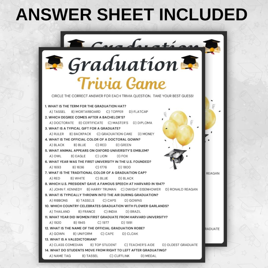 Graduation Trivia Game, Graduation Quiz Game, Printable Grad Party ...