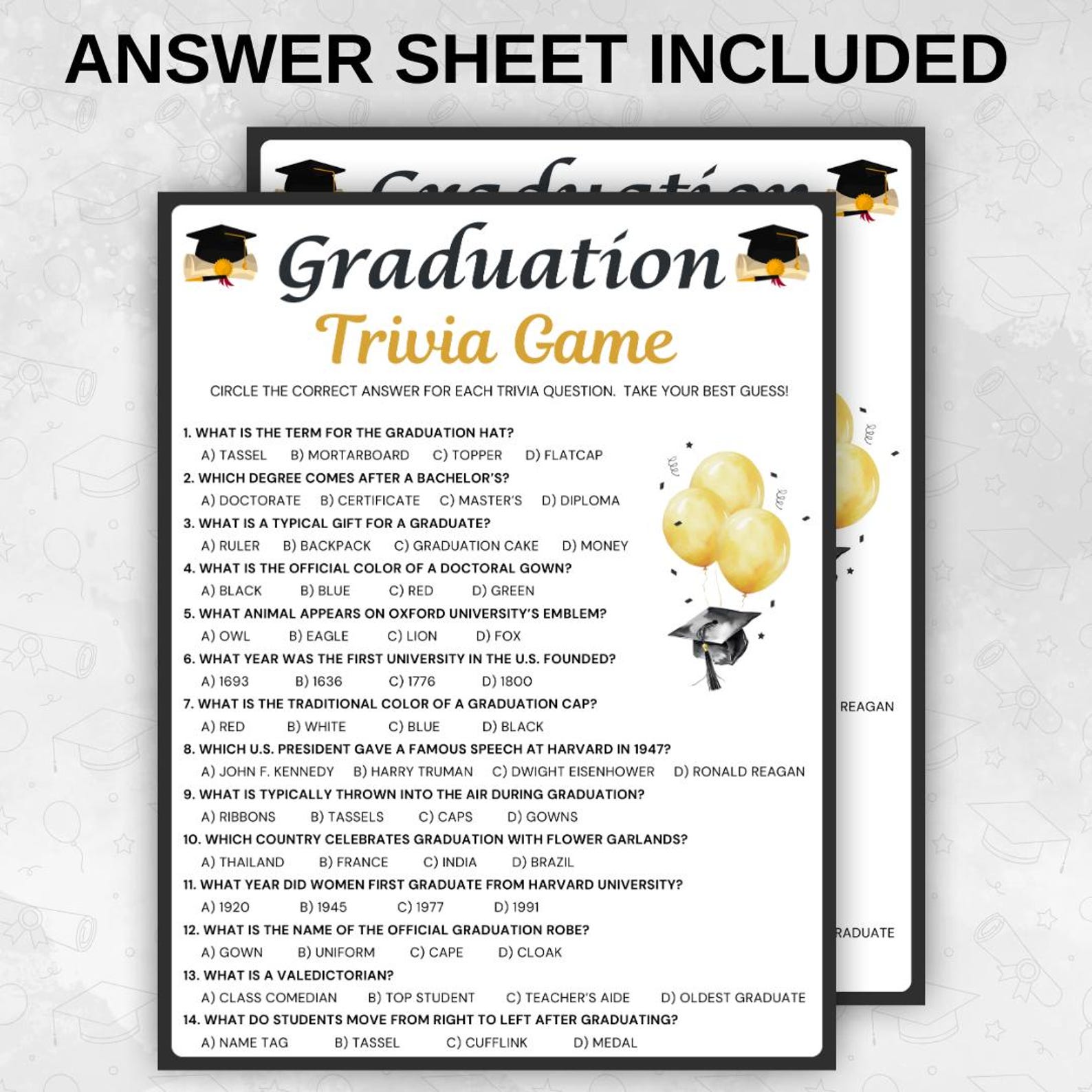 Graduation Trivia Game, Graduation Quiz Game, Printable Grad Party ...