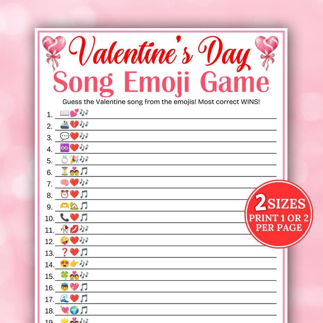 Valentine's Day Songs Emoji Game, Valentines Party Game, Holiday Trivia ...