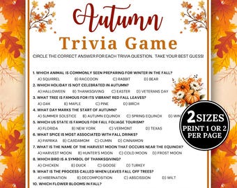 Autumn Trivia Game, Printable Autumn Games, Fall Games, Fall Trivia ...