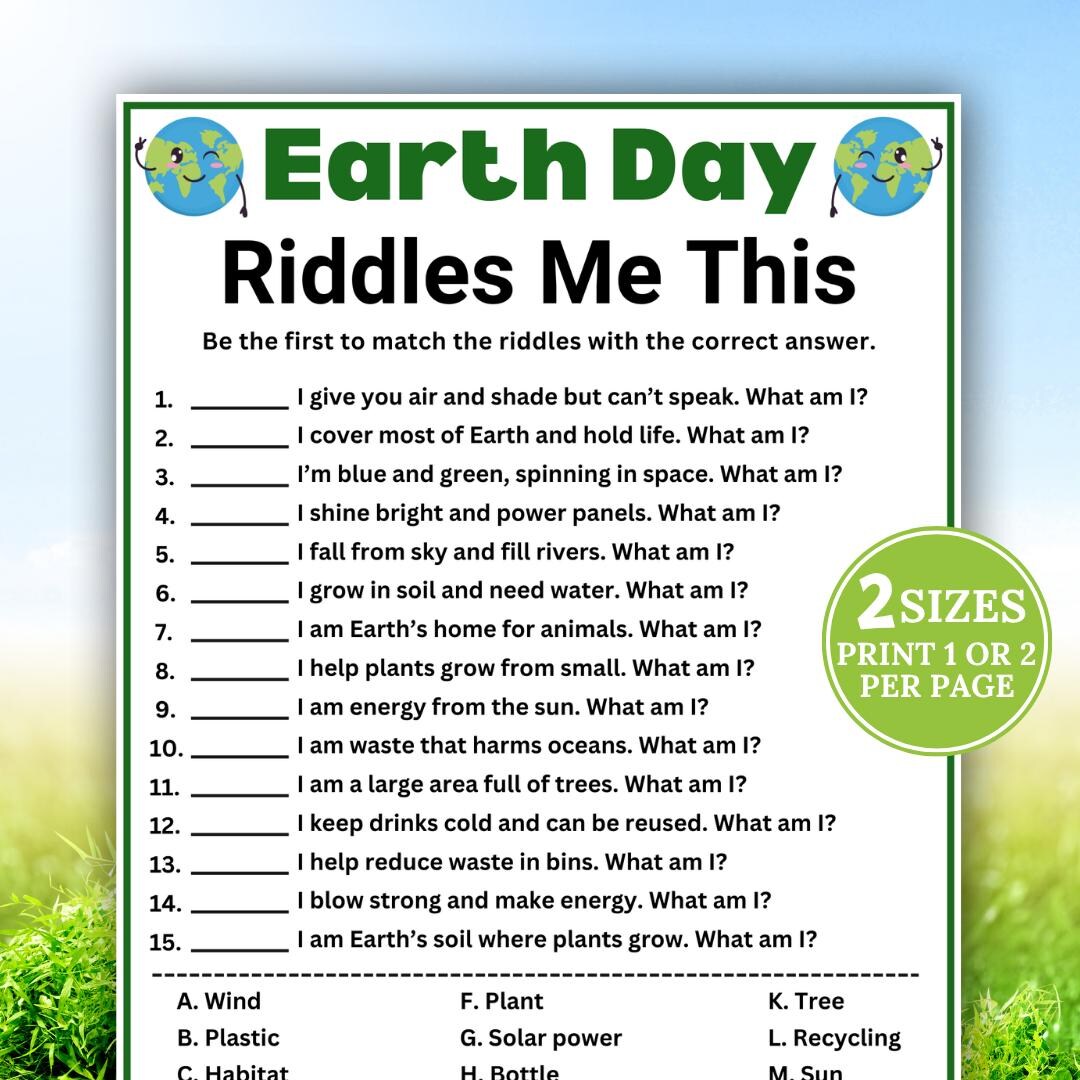 Earth Day Riddles Game, Riddle Me This, Earth Day Activity, Jokes Game ...