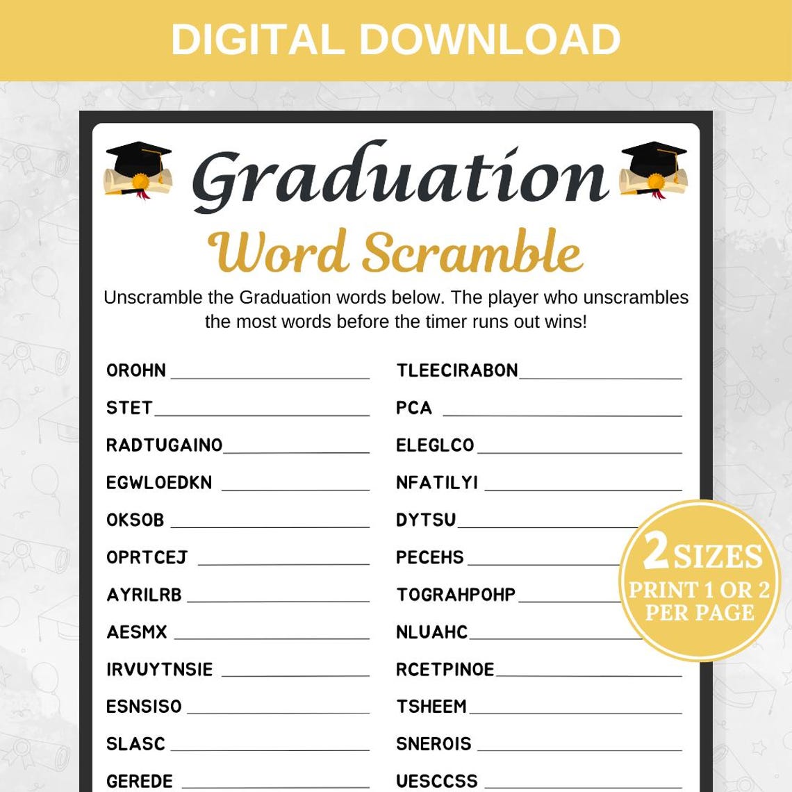 Graduation Word Scramble Game, Graduation Games, Graduation Word ...