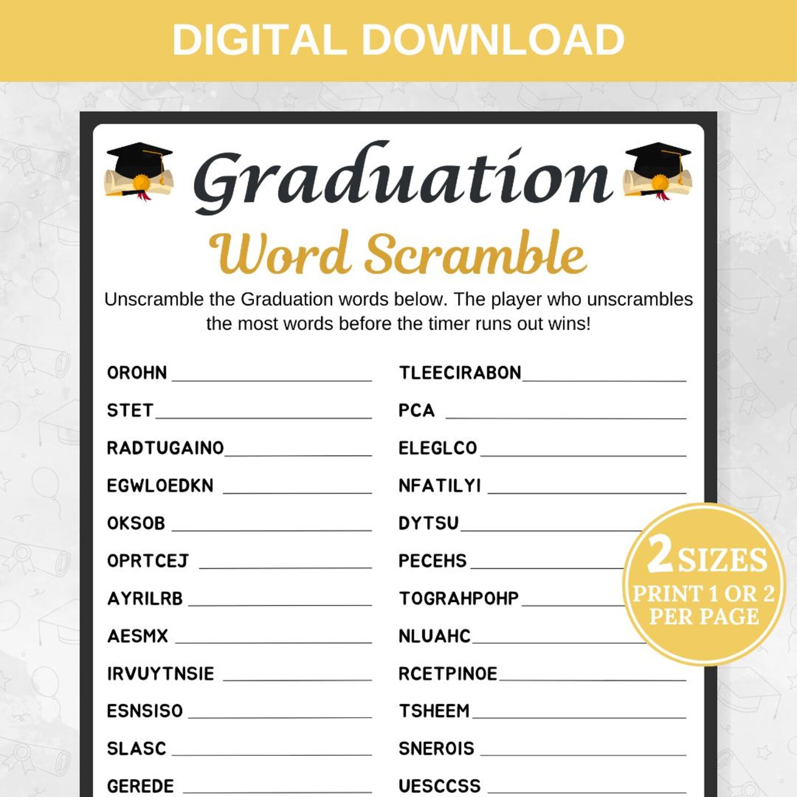 Graduation Word Scramble Game, Graduation Games, Graduation Word ...
