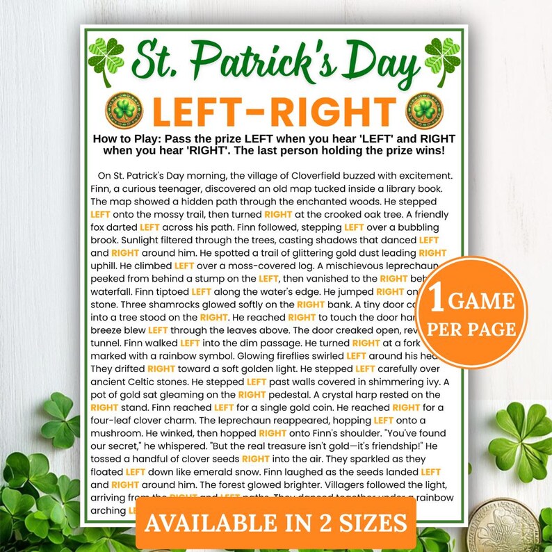 St. Patrick's Day Left Right Game, Pass the Prize Game, St Paddys Day ...