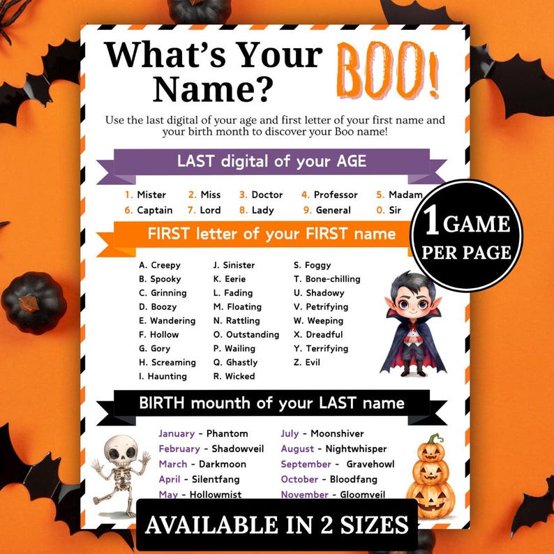 What’s Your Boo Name Game, What Your Name Game, Family & School ...