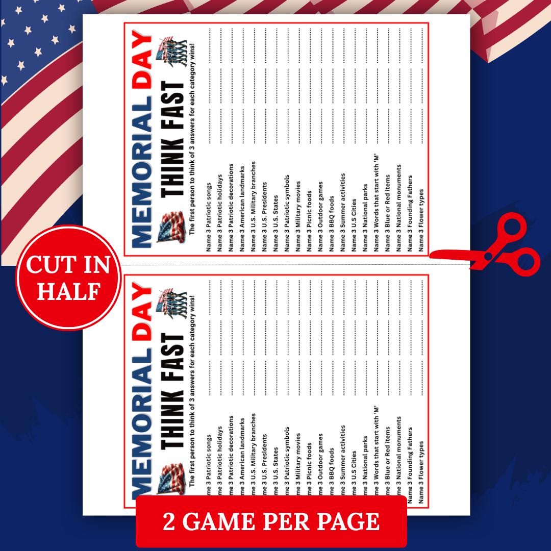 Memorial Day Think Fast Game, Memorial Day Games, Memorial Day ...