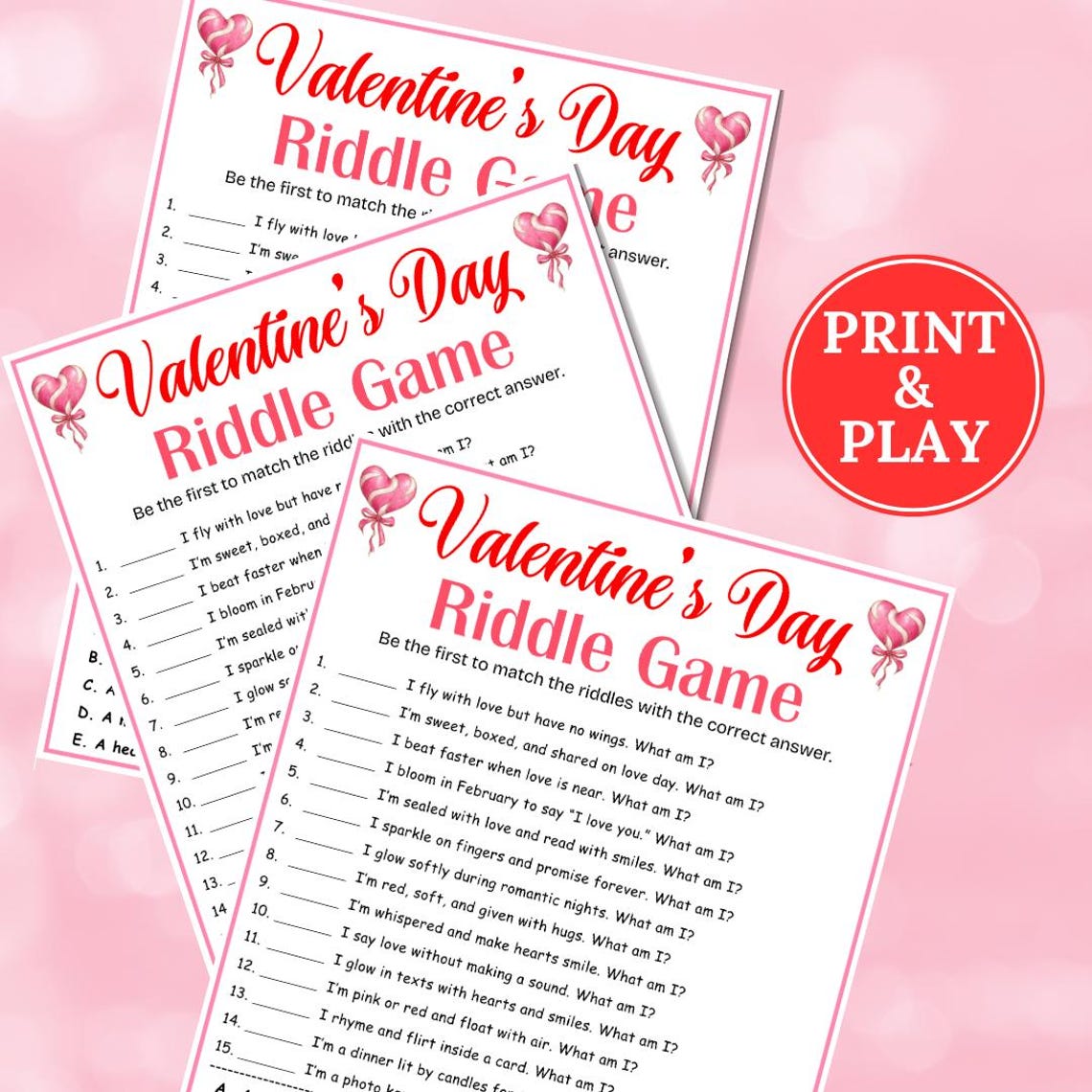 Valentine's Riddles Game, Valentines Riddle Me This Game, Holiday ...
