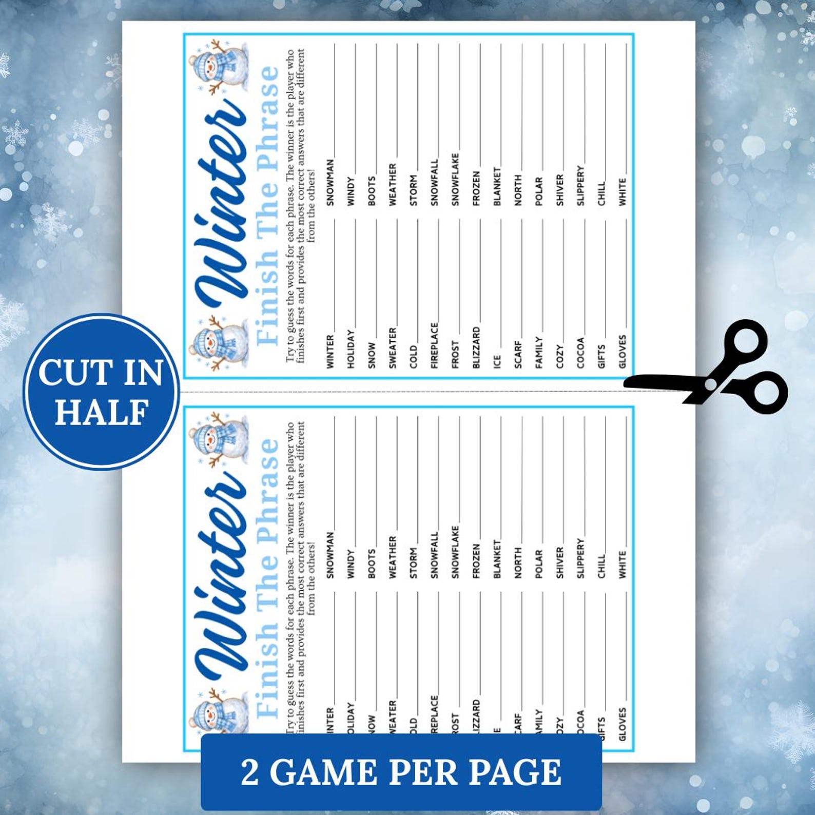 Winter Finish the Phrase Game, Printable Winter Group Party Game ...