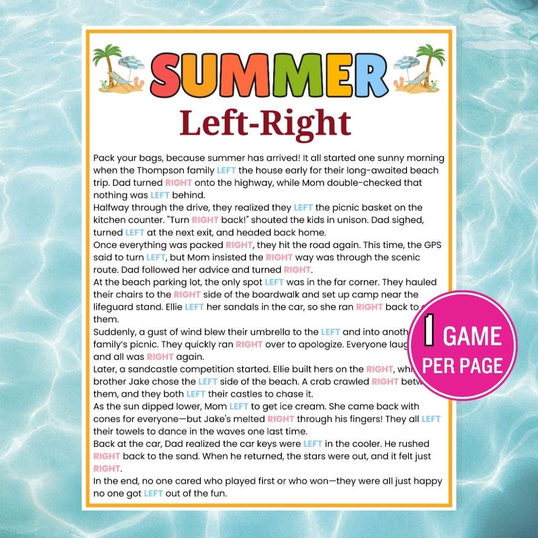 Summer Left Right Game, Pass the Prize Gift Exchange Game, Family ...