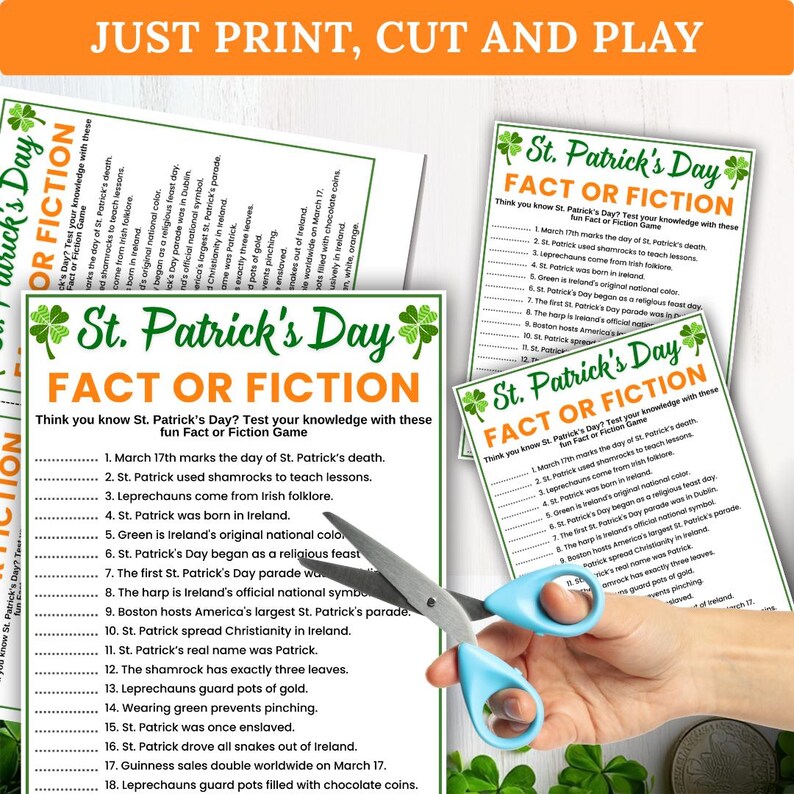 St Patrick’s Day Fact or Fiction Game, St Patrick's Trivia, True or ...