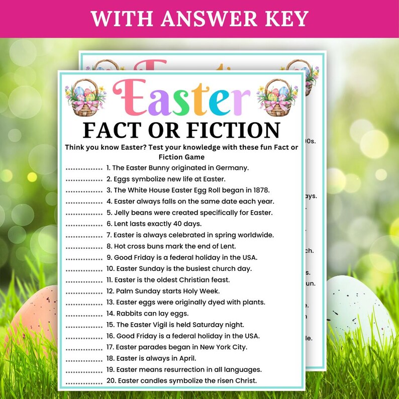 Easter Fact or Fiction Game, Easter Party Game, True or False Game ...
