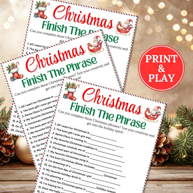 Christmas Finish the Phrase Game, Printable Christmas Party Games ...