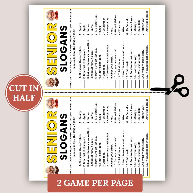 Senior Slogans Game, Trivia for Seniors, Senior Riddles, Senior Party ...