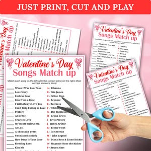 Valentine's Day Love Song Match-up, Valentines Match Game, Valentines ...