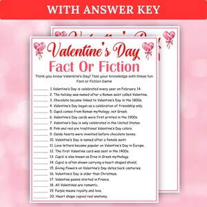 Valentine's Day Fact or Fiction Game, Valentines Party Game, True or ...