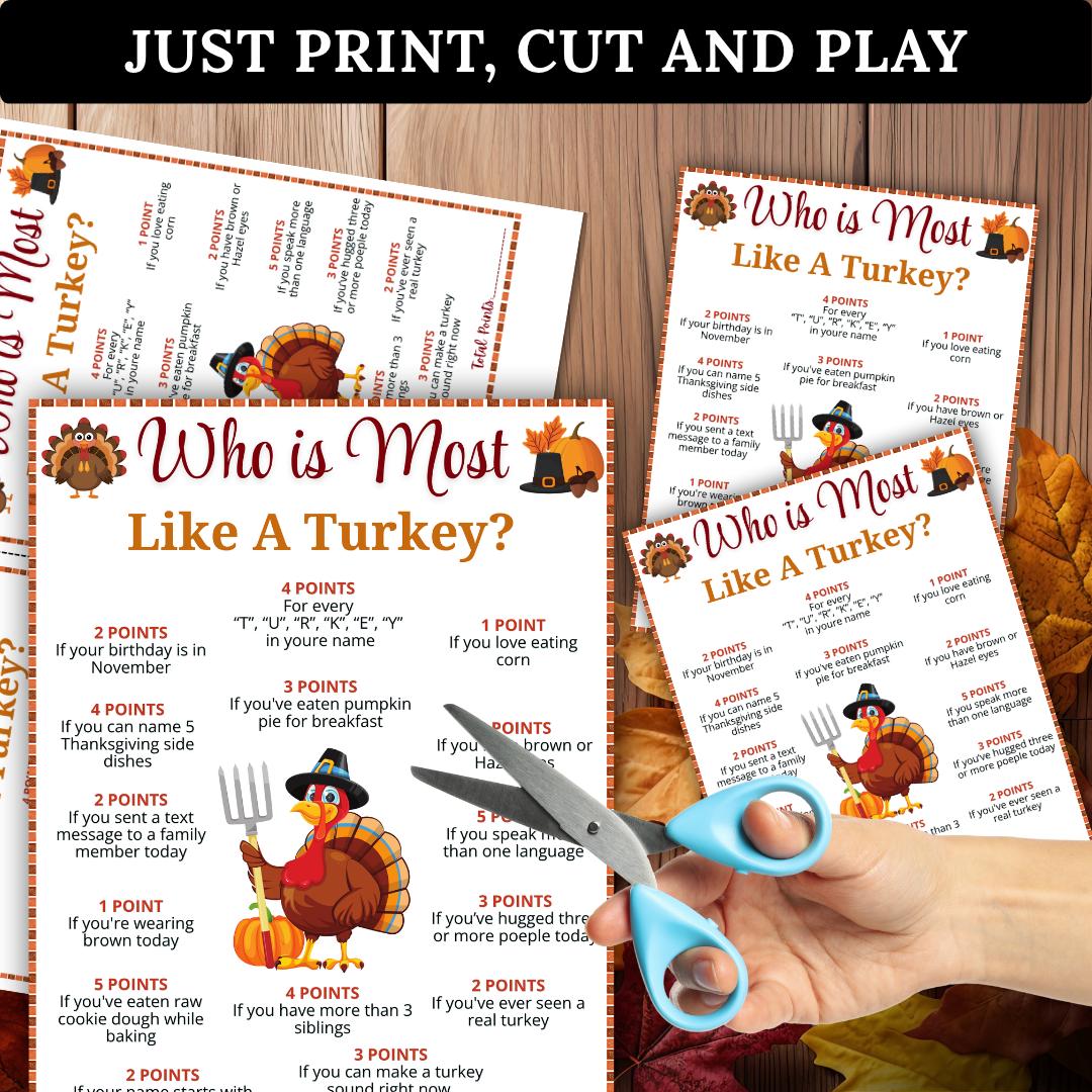 Who is Most Like a Turkey Game, Thanksgiving Game, Thanksgiving ...