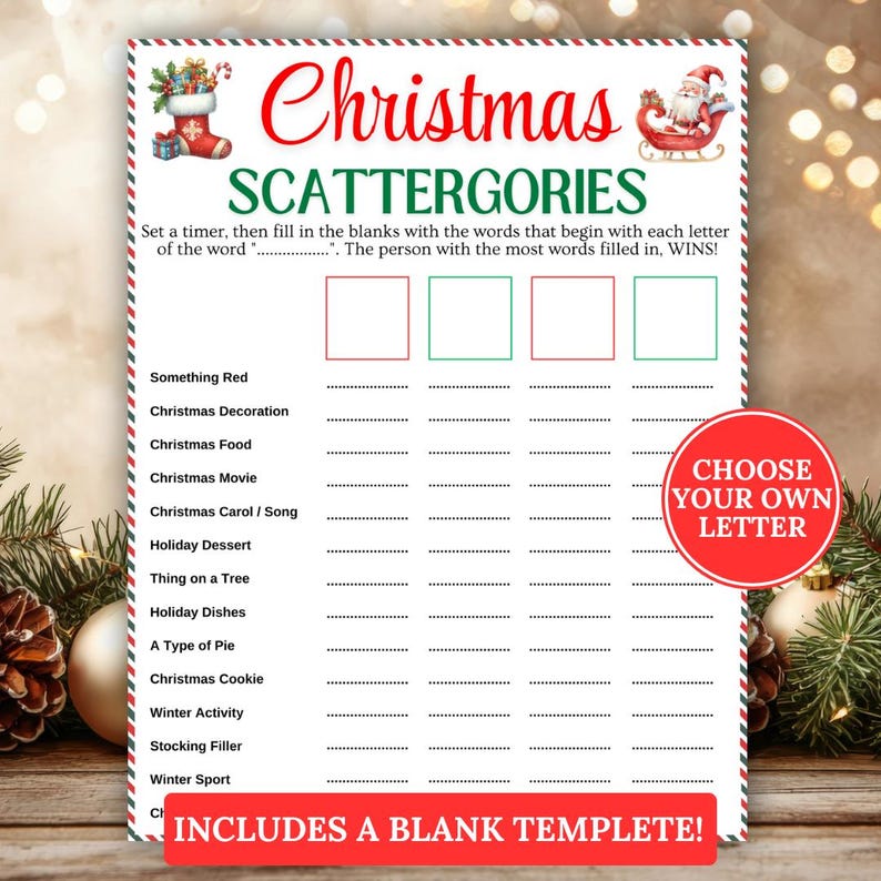 Christmas Scattergories Game, Family Holiday Game, Printable Christmas ...