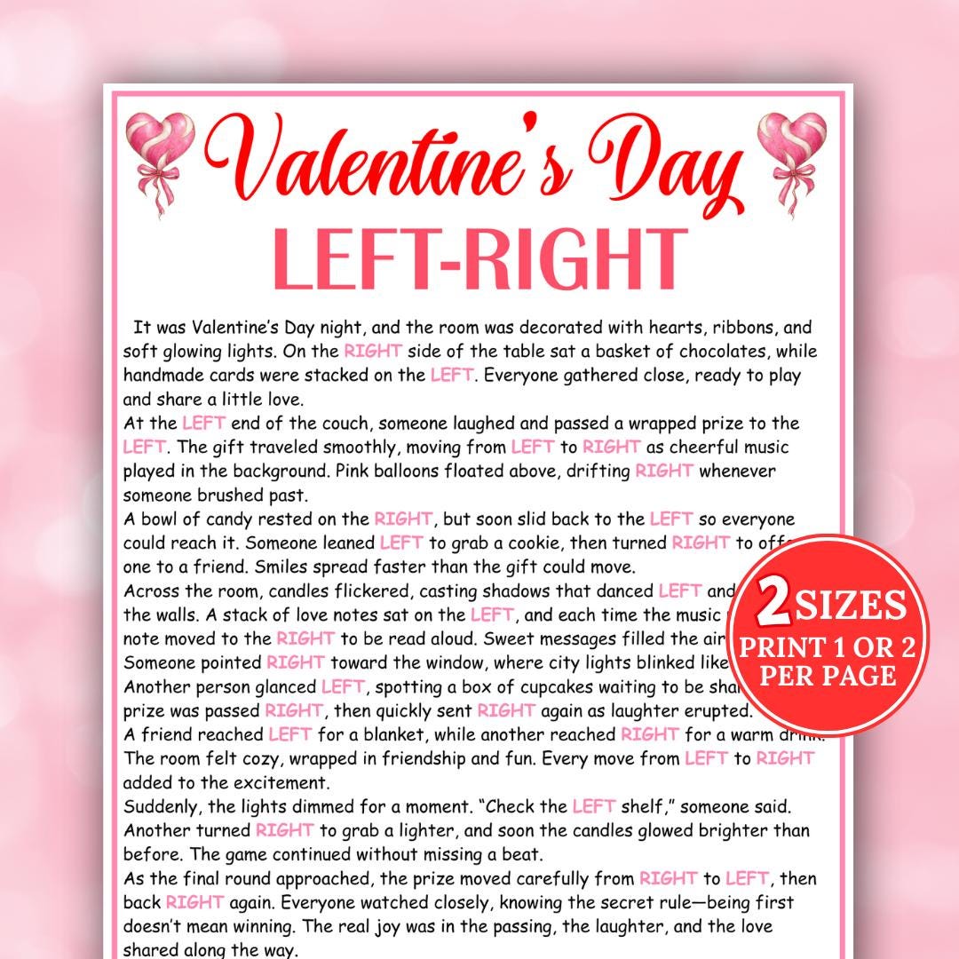 Valentine's Day Left Right Game, Pass the Prize Game, Valentine Party ...